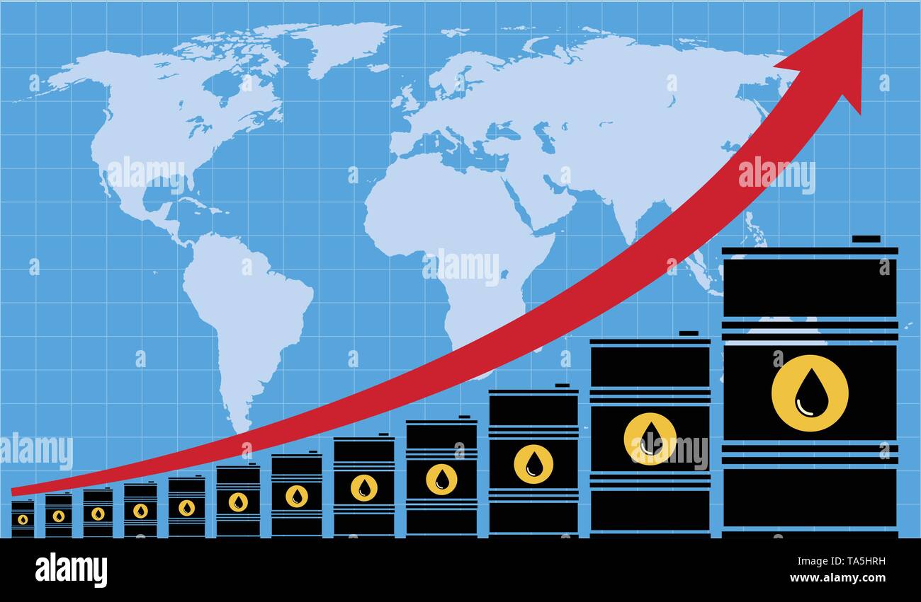 vector crude oil price financial chart with world map, tanks and grid ...