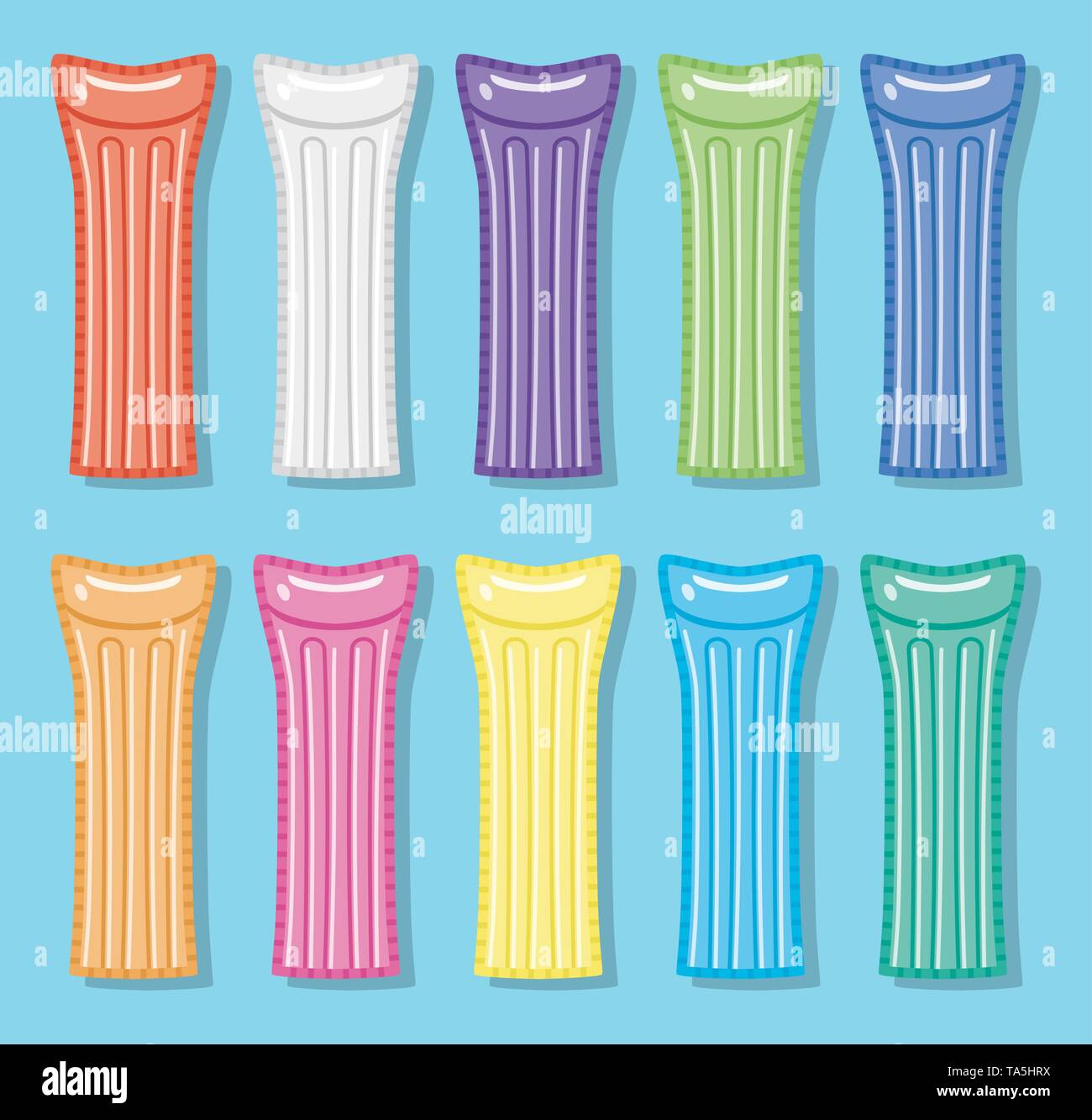 vector collection of colorful pool air mattresses isolated on blue ...