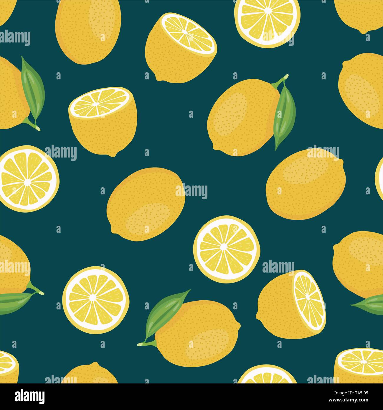 vector citrus seamless background of whole lemon with leaves and lemon ...