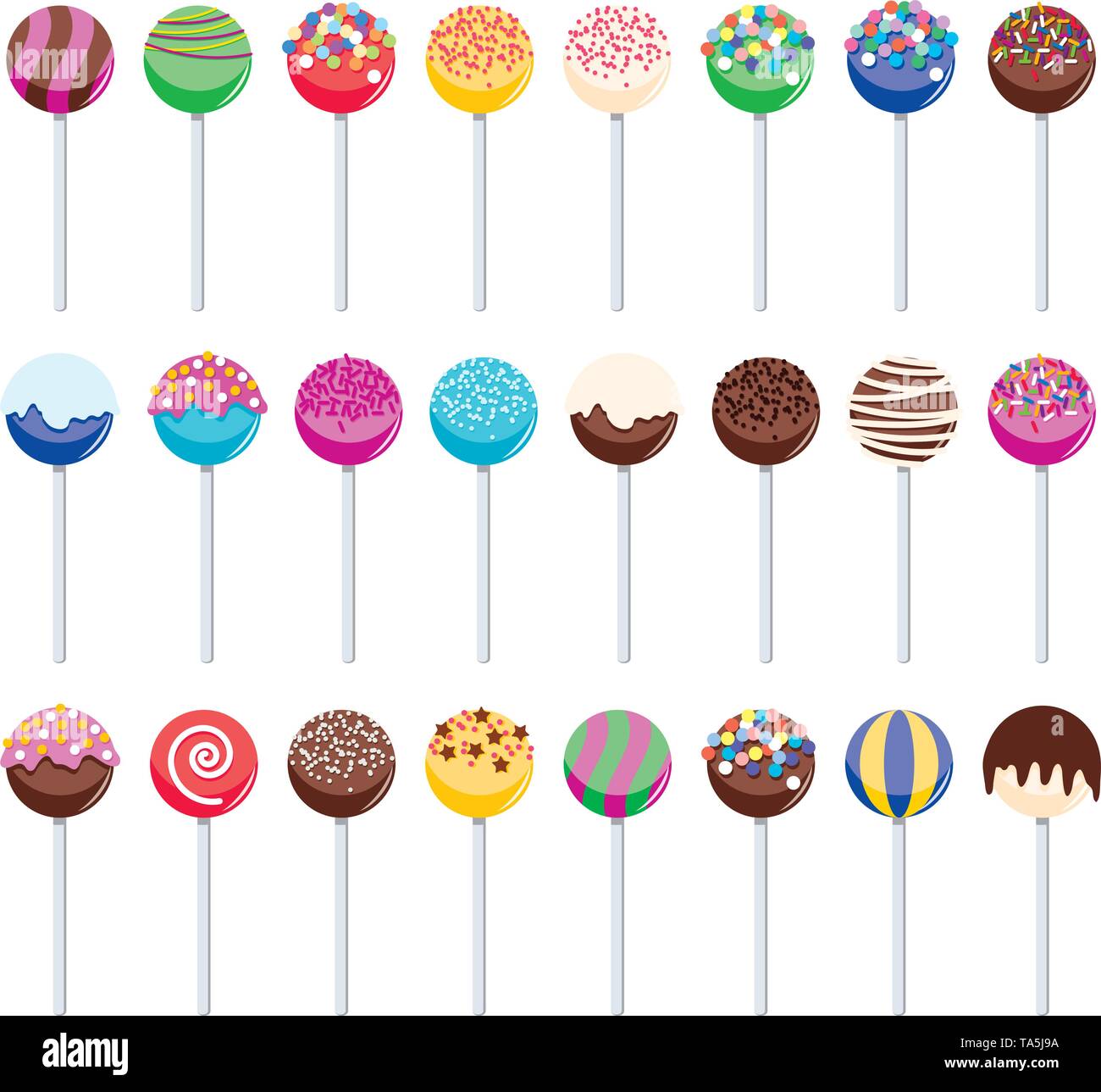 vector set of colorful cake pops. sweet candy lollipops with sprinkles ...