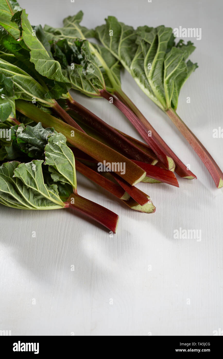 Fresh rhubarb on white background Stock Photo - Alamy
