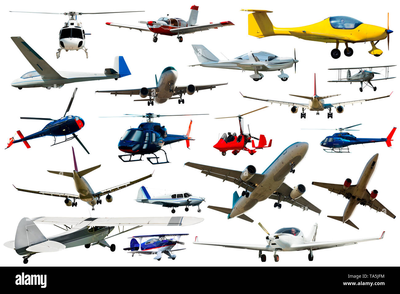 Image of different sports and passenger aeroplanes on a clean white ...