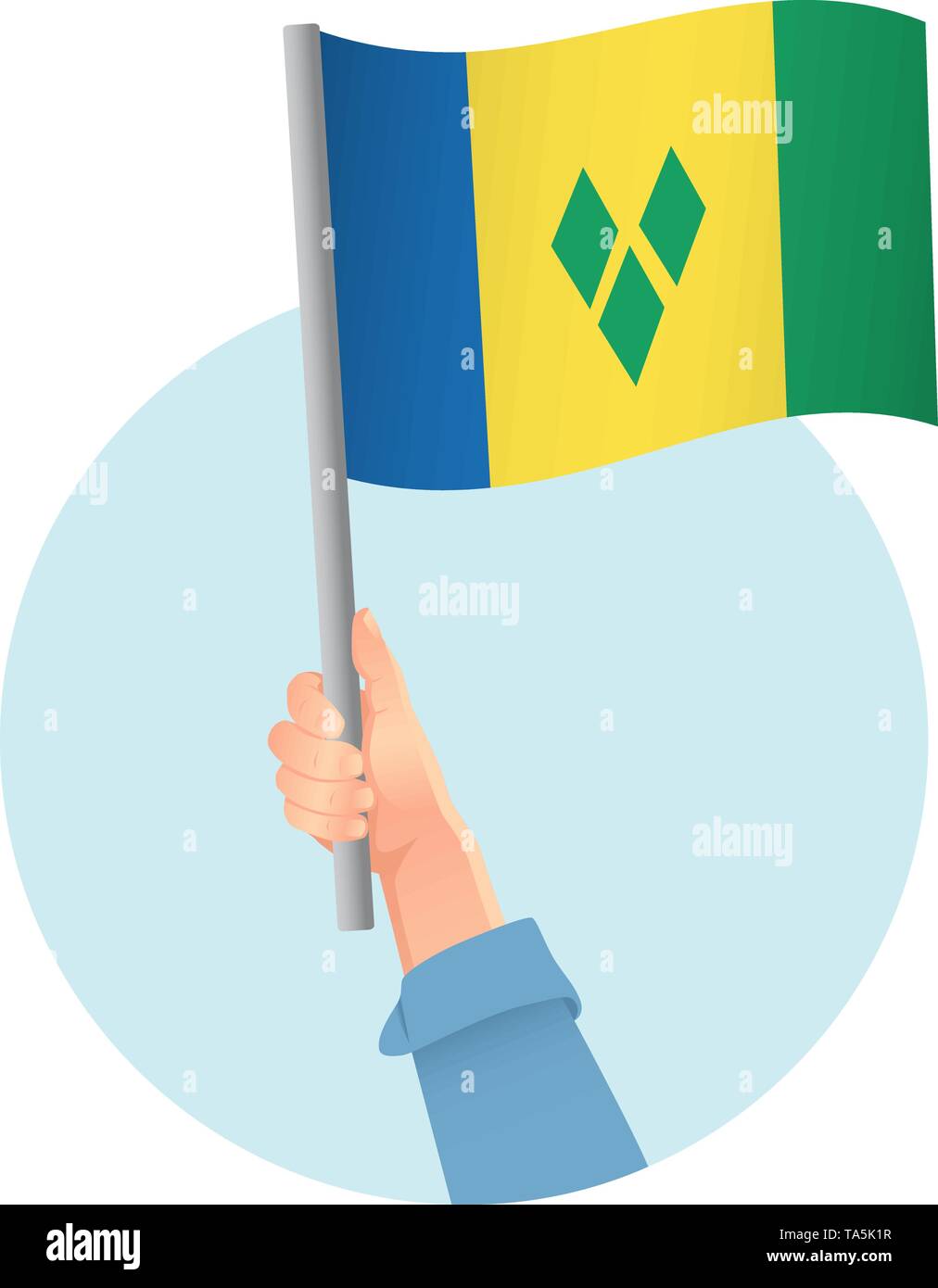 Saint Vincent and the Grenadines flag in hand. Patriotic background ...