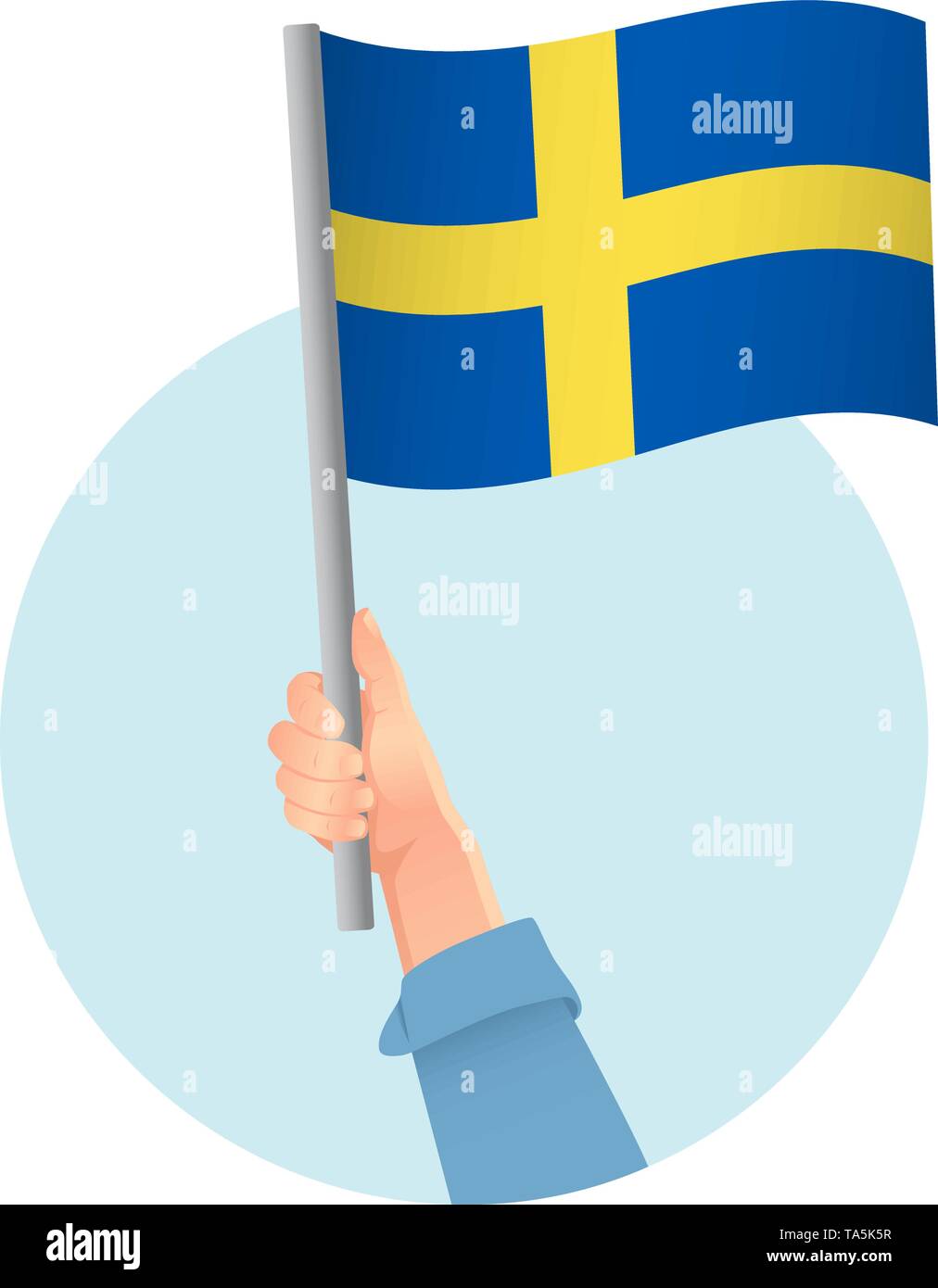 Sweden flag in hand. Patriotic background. National flag of Sweden ...