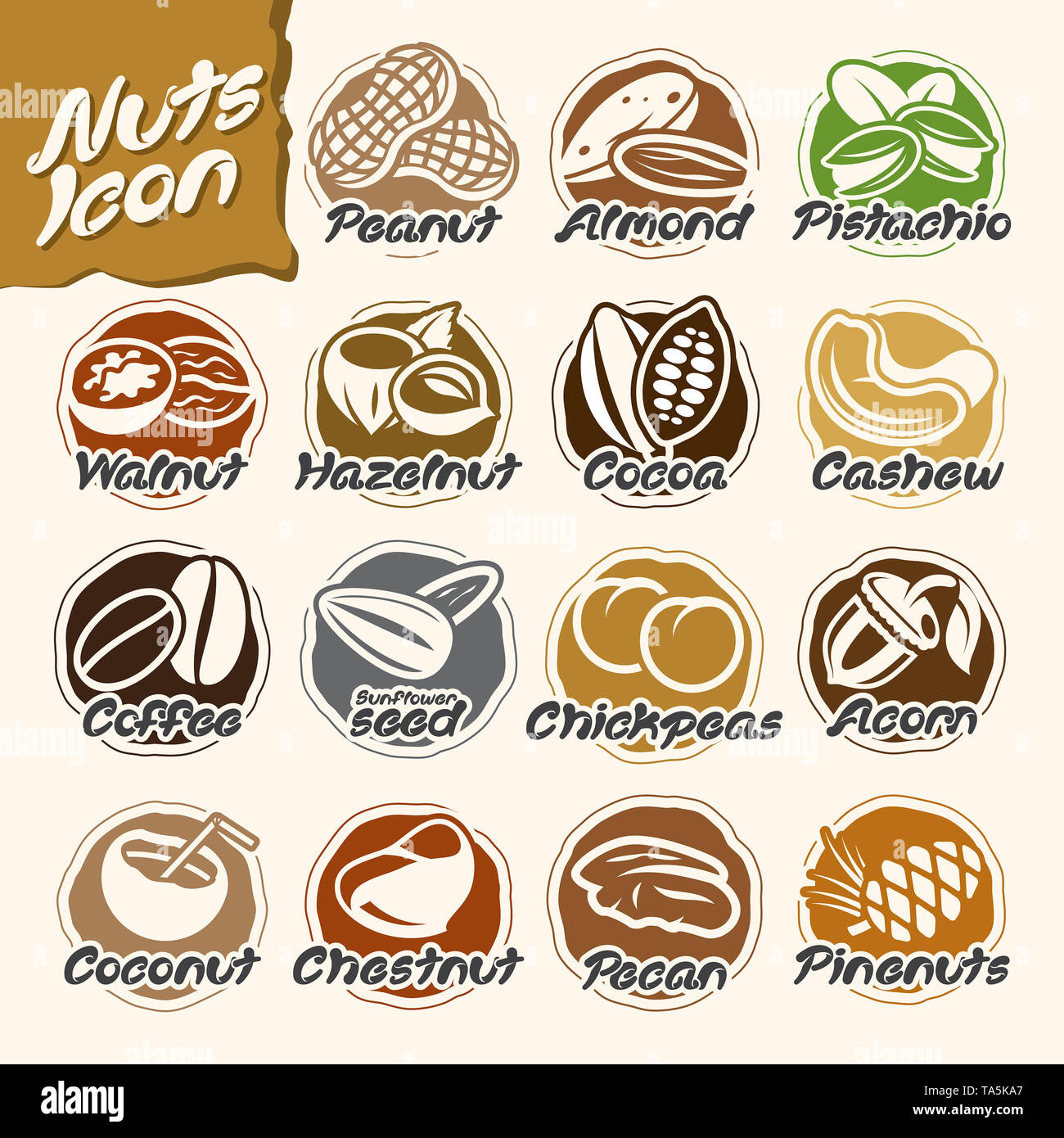 Vector Nuts Multiple Icons Set Stock Photo - Alamy