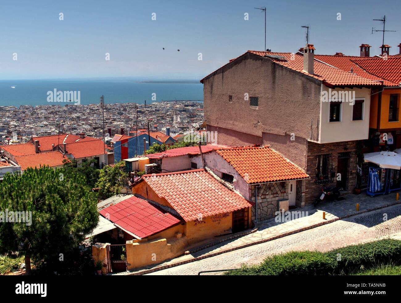 Greek portrait of everyday life in Thessaloniki in the summer Stock ...