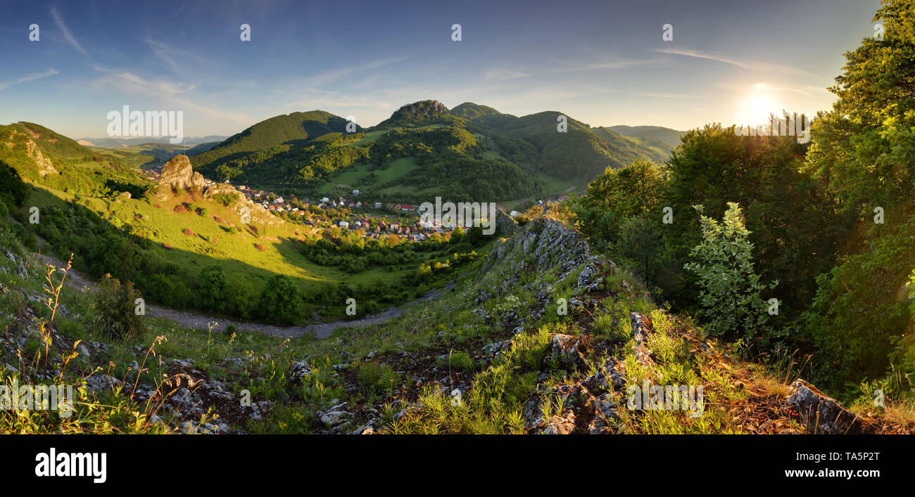 Spring mountain rural coutryside landcape with village Stock Photo - Alamy