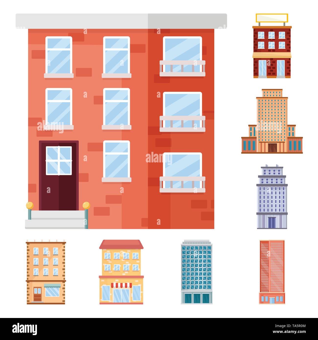 Vector design of facade and building symbol. Set of facade and exterior ...