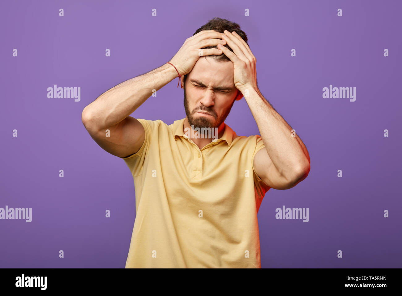 Sad depressed man take head hi-res stock photography and images - Alamy