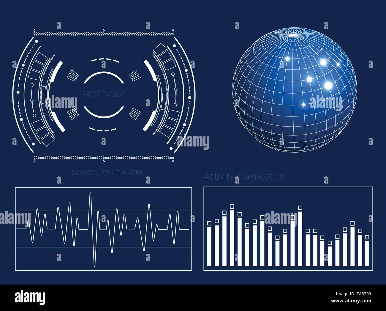 Futuristic user interface HUD tech elements for game creation or footage overlay. Sci-fi vector ...