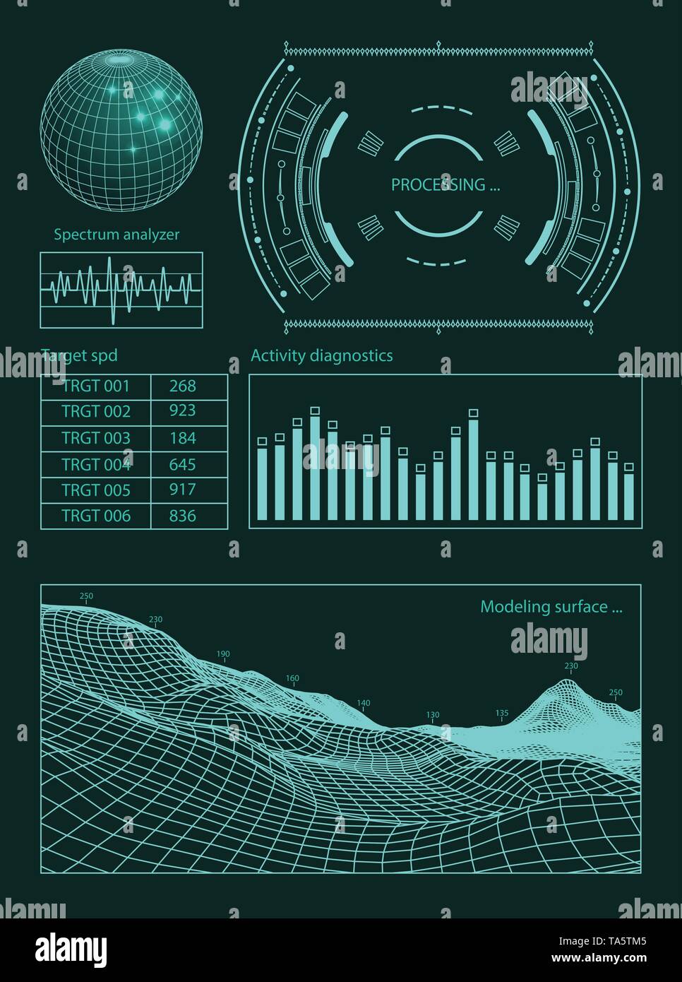 Futuristic user interface HUD tech elements for game creation or ...