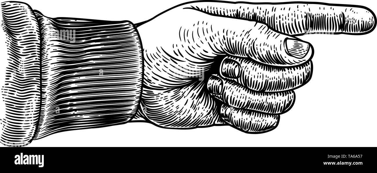 Hand Pointing Direction Finger Engraving Woodcut Stock Vector Image ...