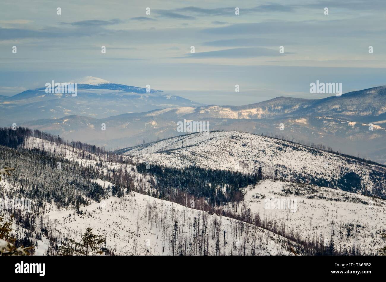 Beautiful winter mountain landscape. Magical snow-covered slopes in the ...