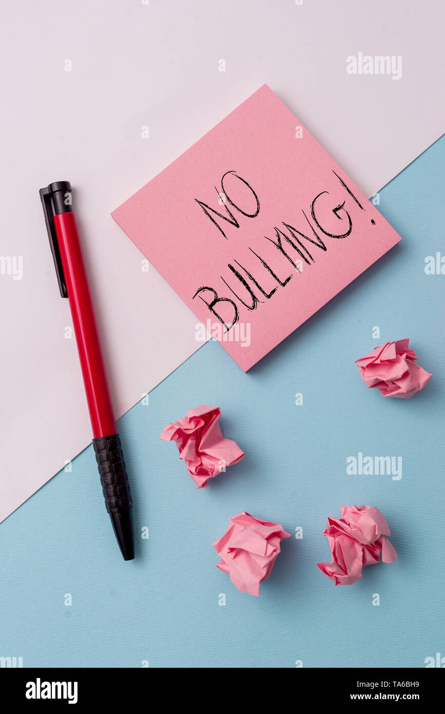 Writing note showing No Bullying. Business concept for stop aggressive ...