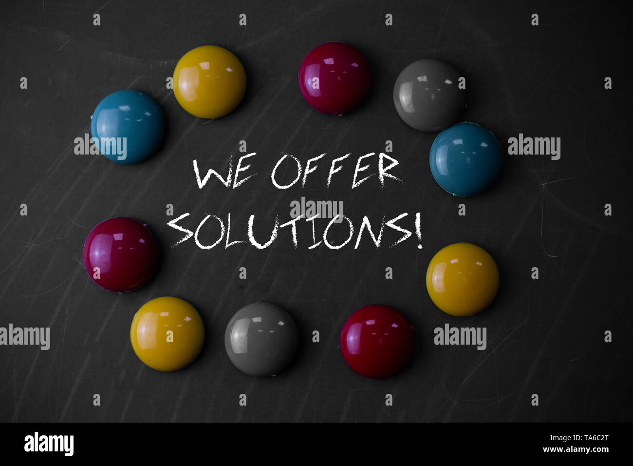 Writing note showing We Offer Solutions. Business concept for way to ...