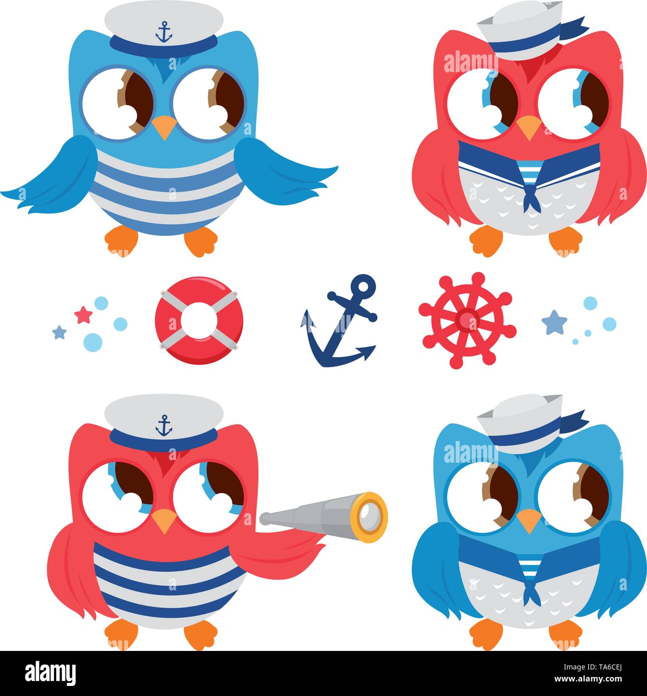 Sailor owls. Vector marine nautical set Stock Vector Image & Art - Alamy