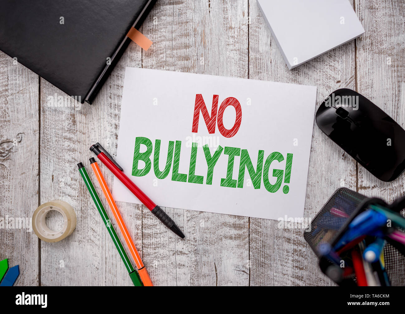 Writing note showing No Bullying. Business concept for stop aggressive ...