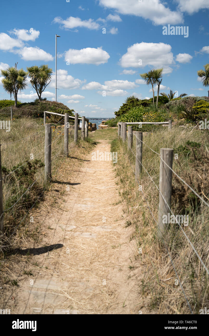 Sandy footpath through sand dunes to the beaches of Sandbanks Stock ...