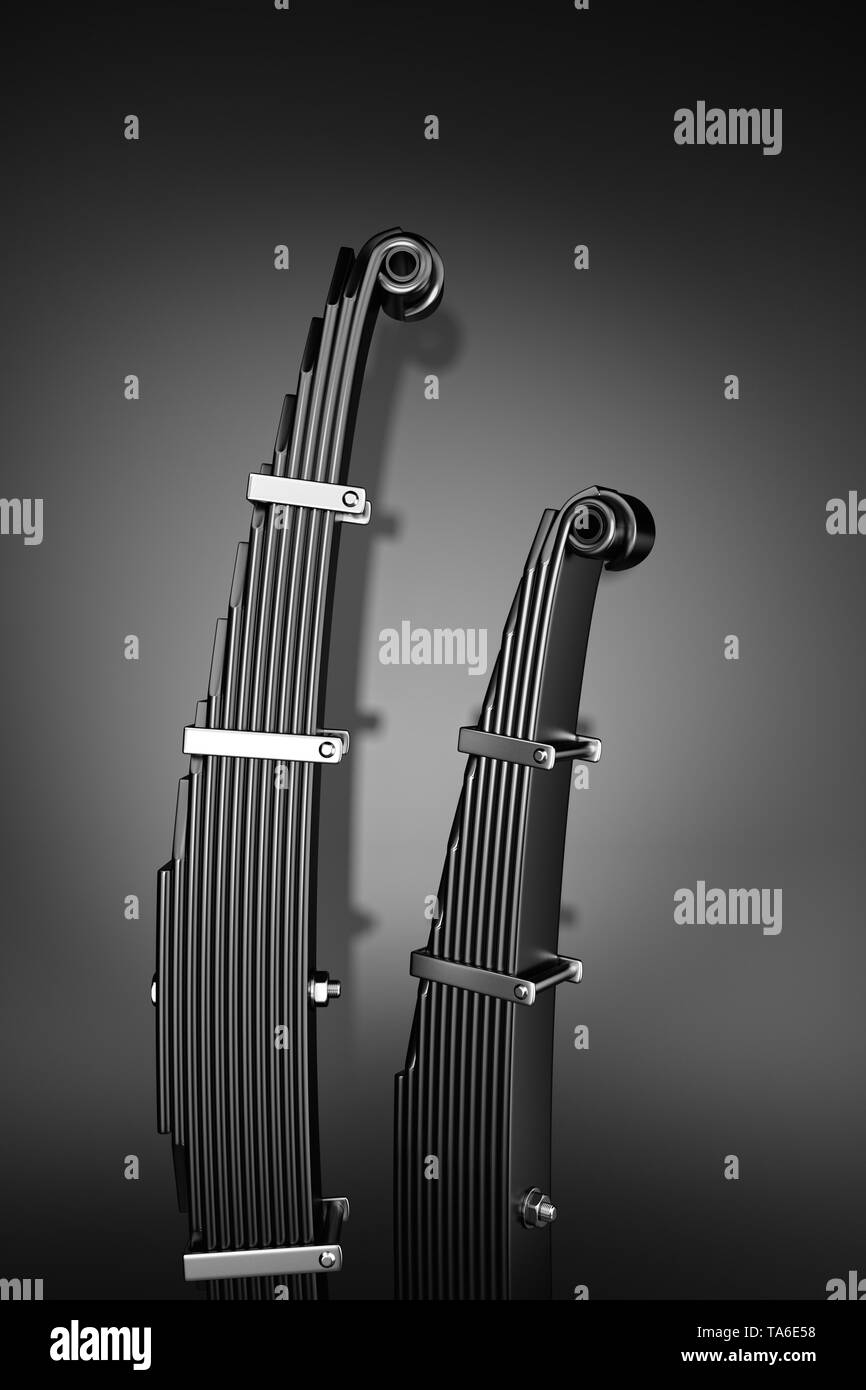 3d rendering. Leaf spring suspension of pick up car truck. Spare parts ...