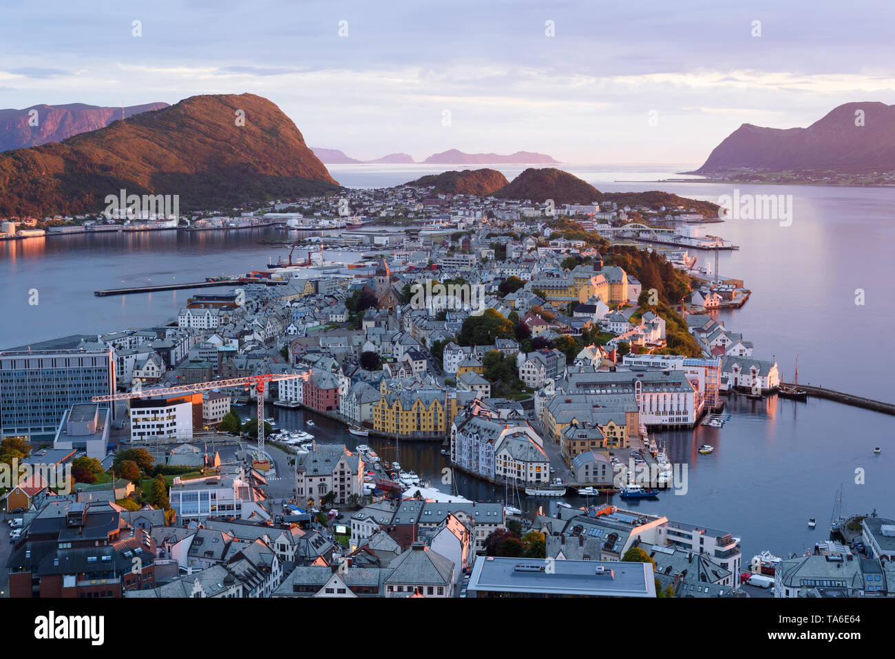 Alesund is a port and tourist city in Norway. View point on Mount Aksla ...