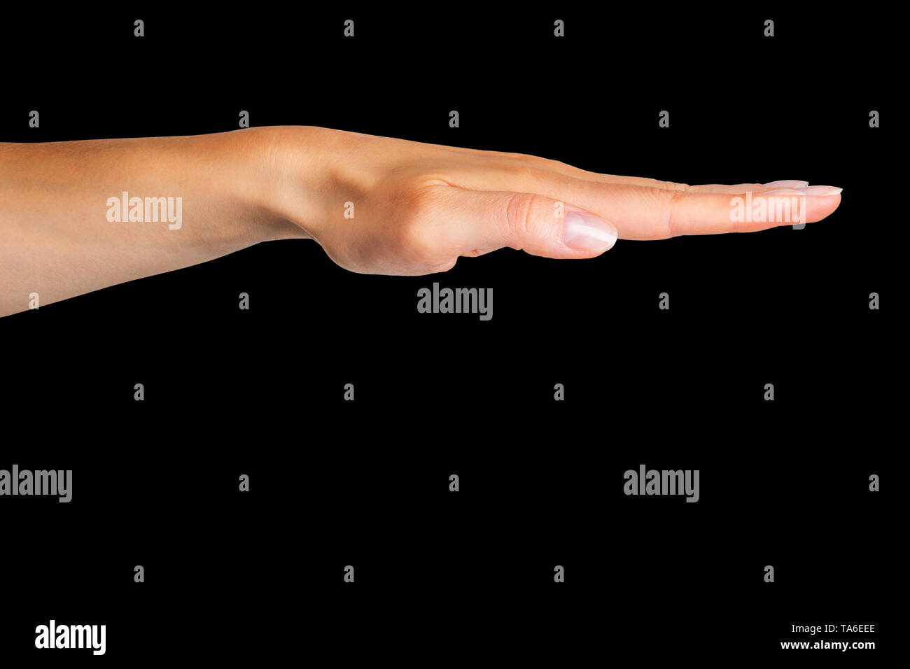 Female keep hand straight, side view. Isolated with clipping path Stock ...