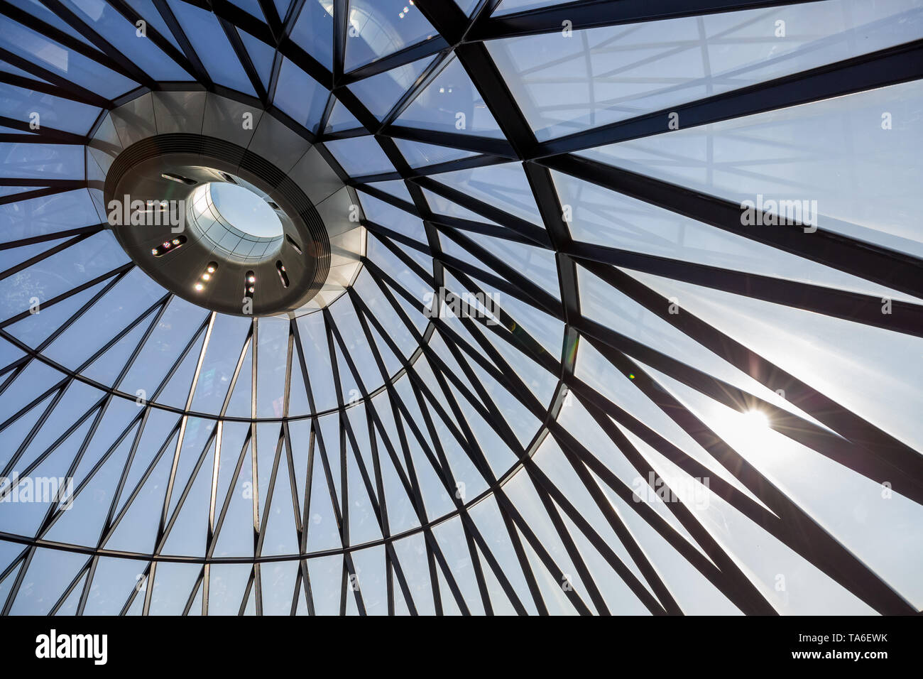 Top structural detail seen from inside The Guerkin skyscraper building ...