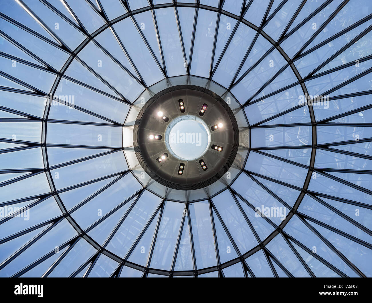 Top structural detail seen from inside The Guerkin skyscraper building ...