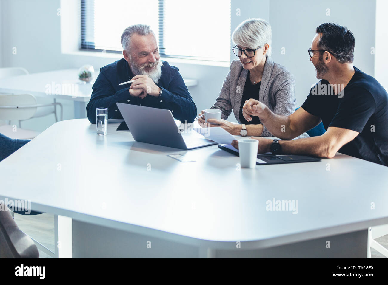 Business people discussing new business plan. Mature manager planning ...