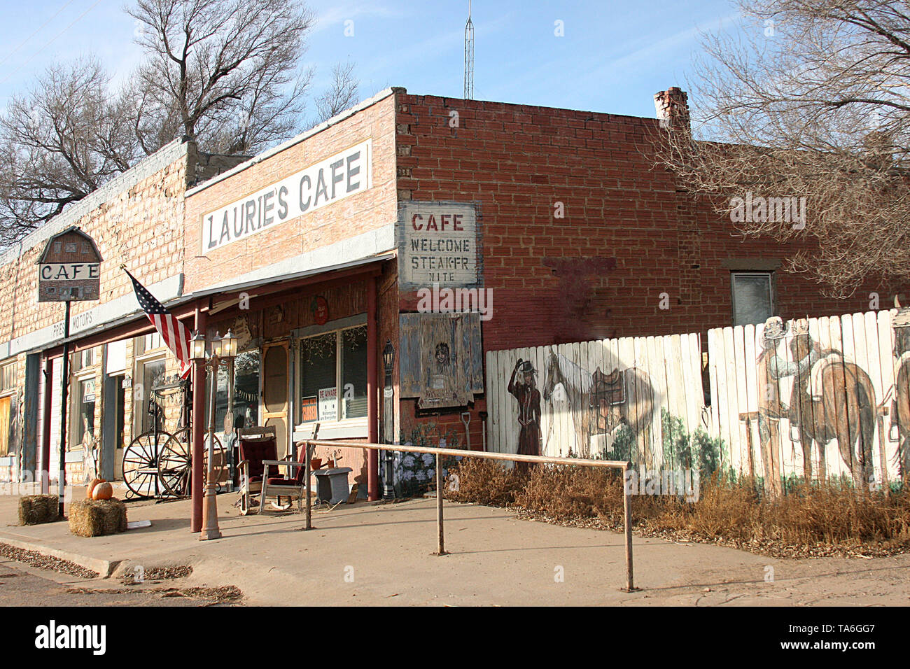Laurie's Cafe in the small city of Gate, OK, USA. Painted Western scene ...