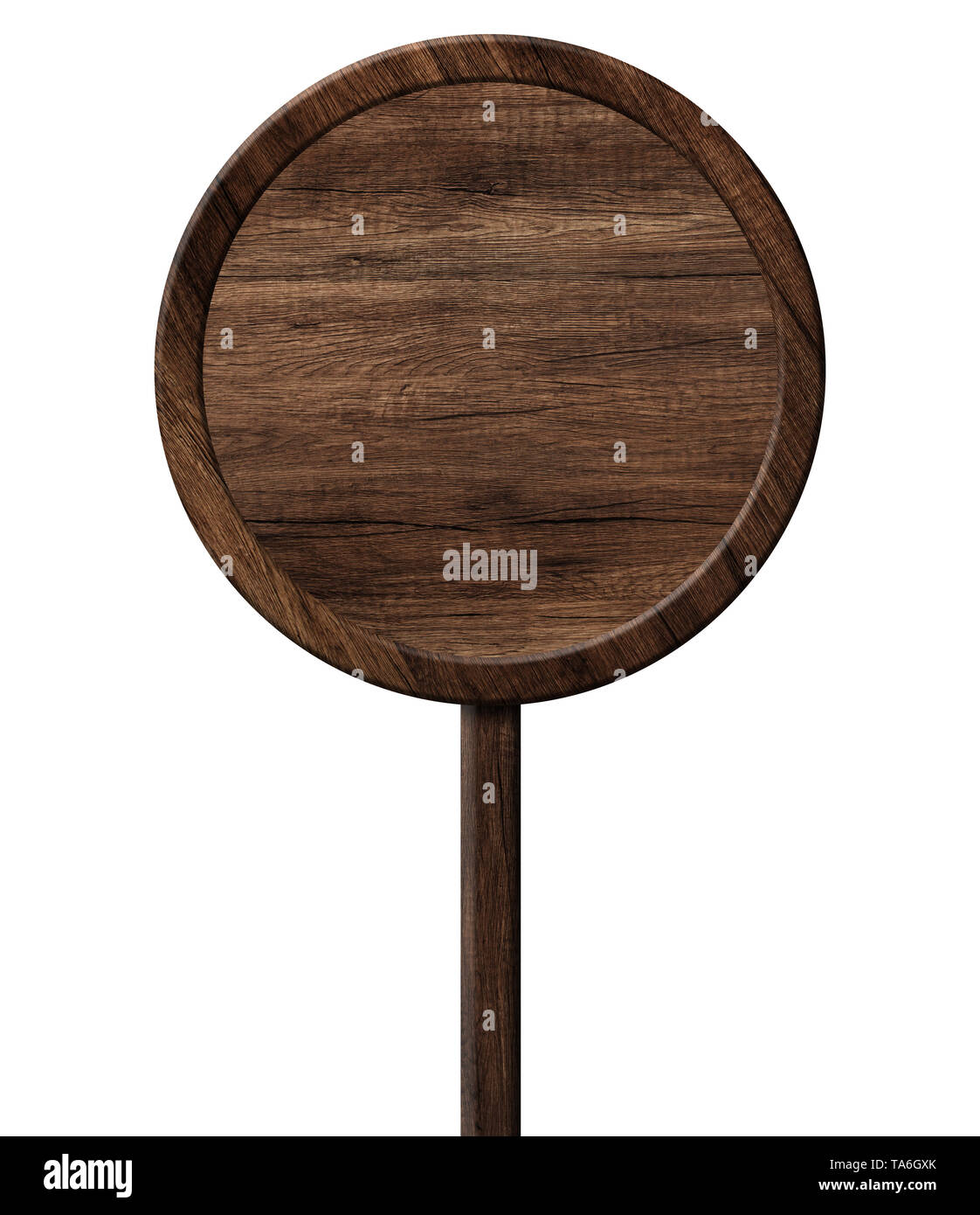 Round wooden signpost made of dark wood with single pole Stock Photo ...