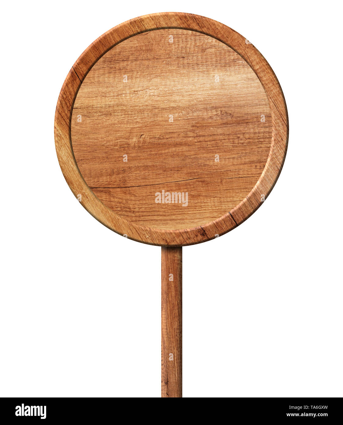 Round wooden signpost made of natural wood with single pole Stock Photo ...
