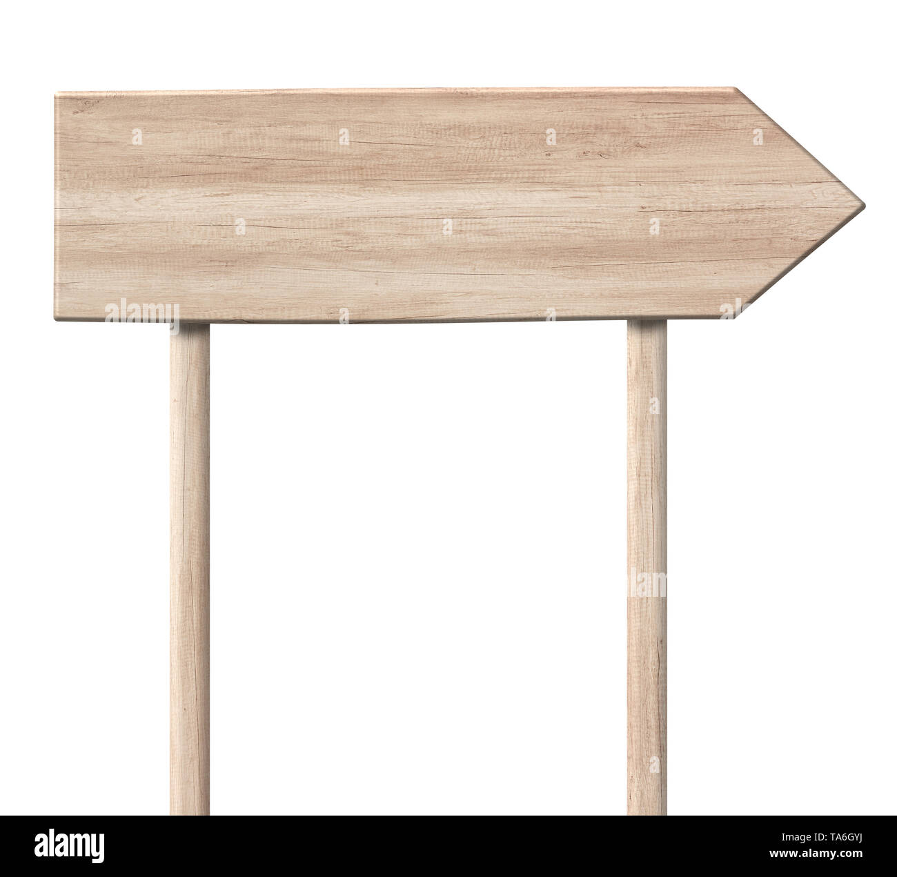 Simple wooden arrow signpost roadsign made of bright wood with double ...