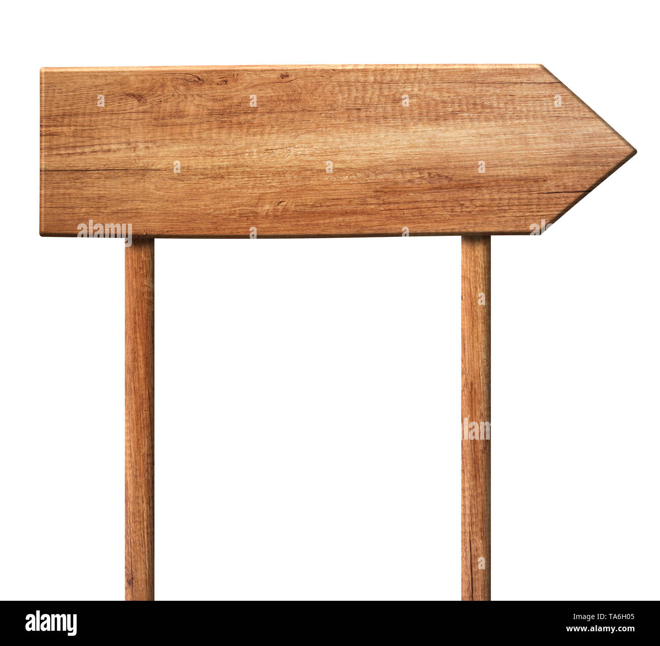 Simple empty arrow signpost roadsign made of natural wood with double ...