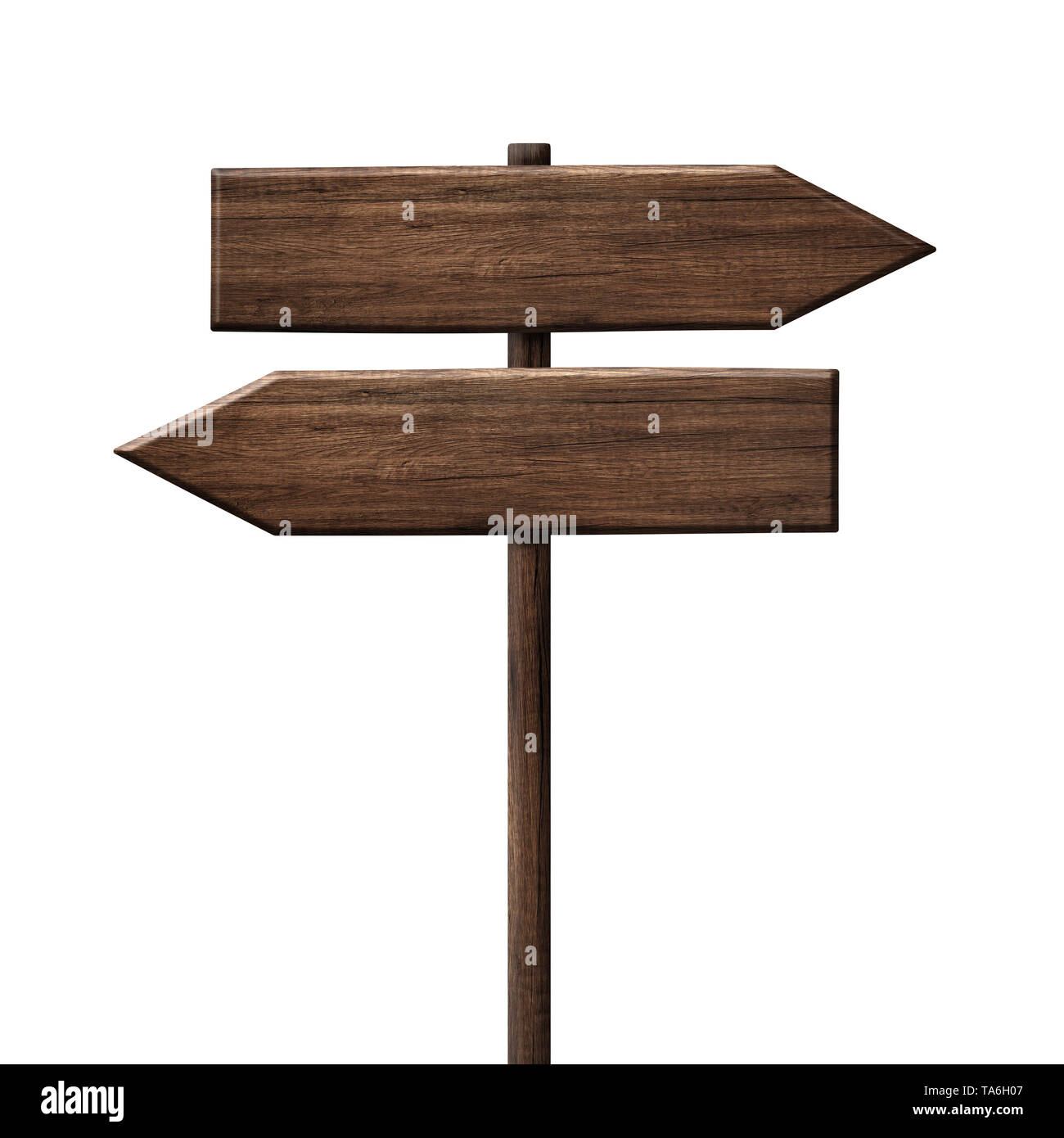 Simple wooden direction arrow signpost roadsign made of dark wood with ...