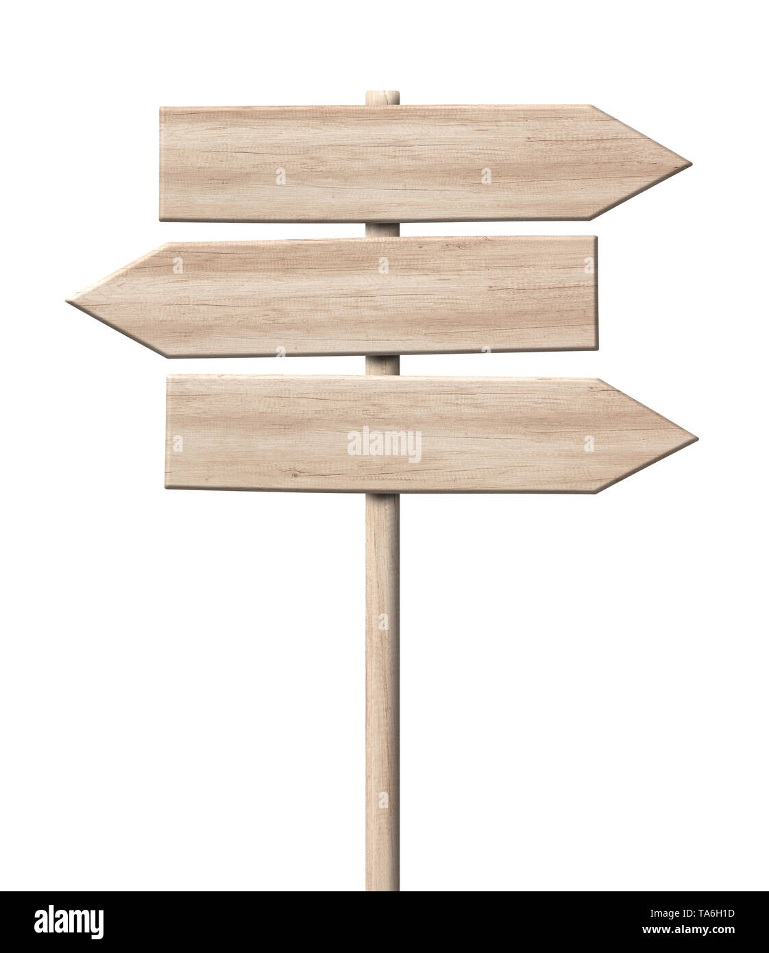 Simple wooden tripple direction arrow signpost roadsign made of bright ...