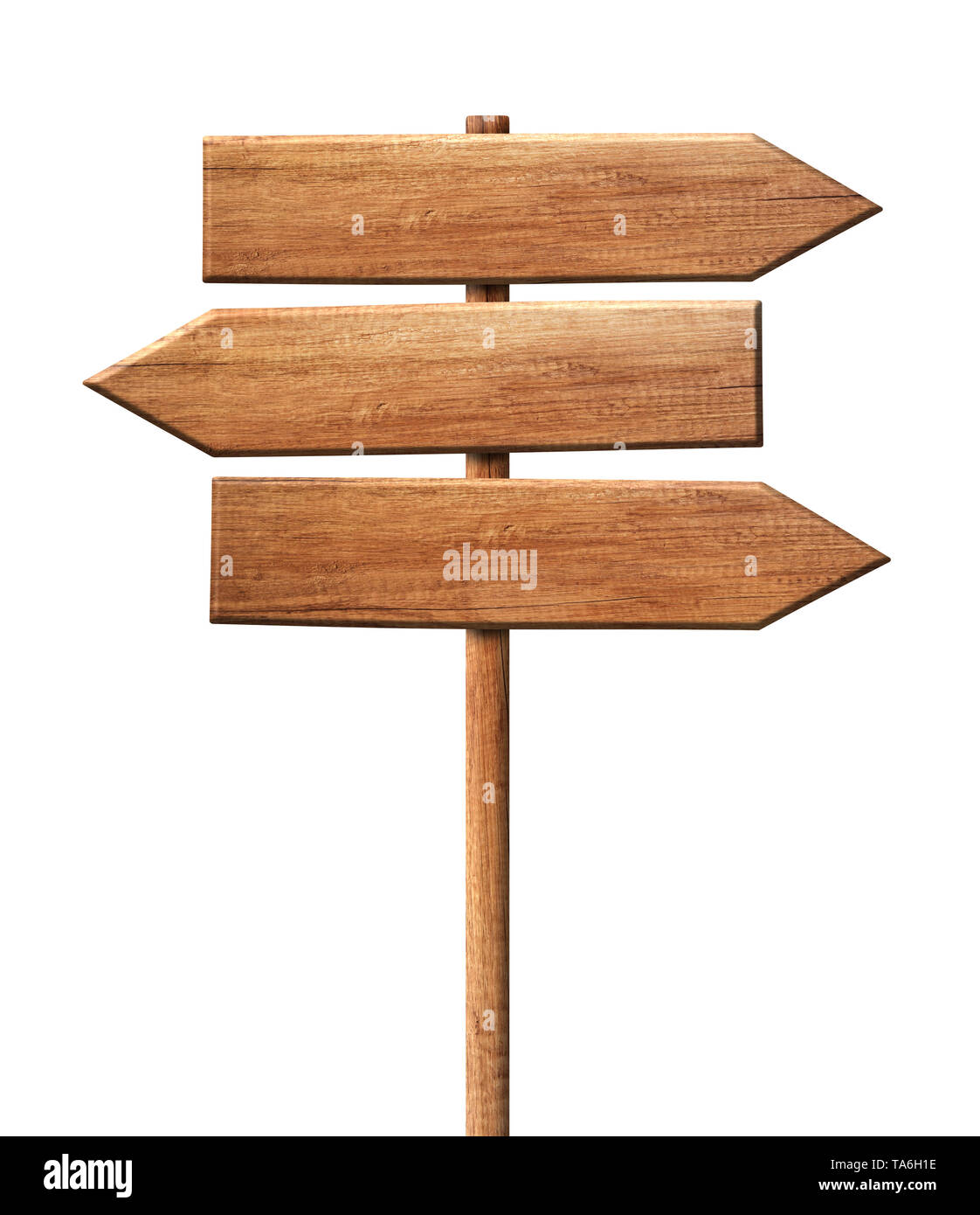 Simple wooden tripple direction arrow signpost roadsign made of natural ...