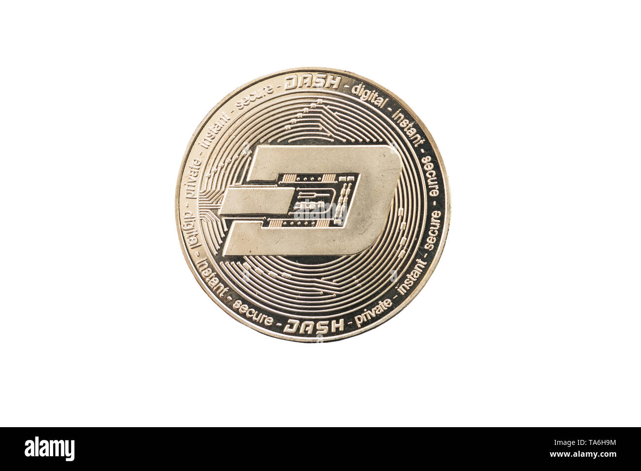 Circle silver Dash coin isolated on white background. Clipping path ...