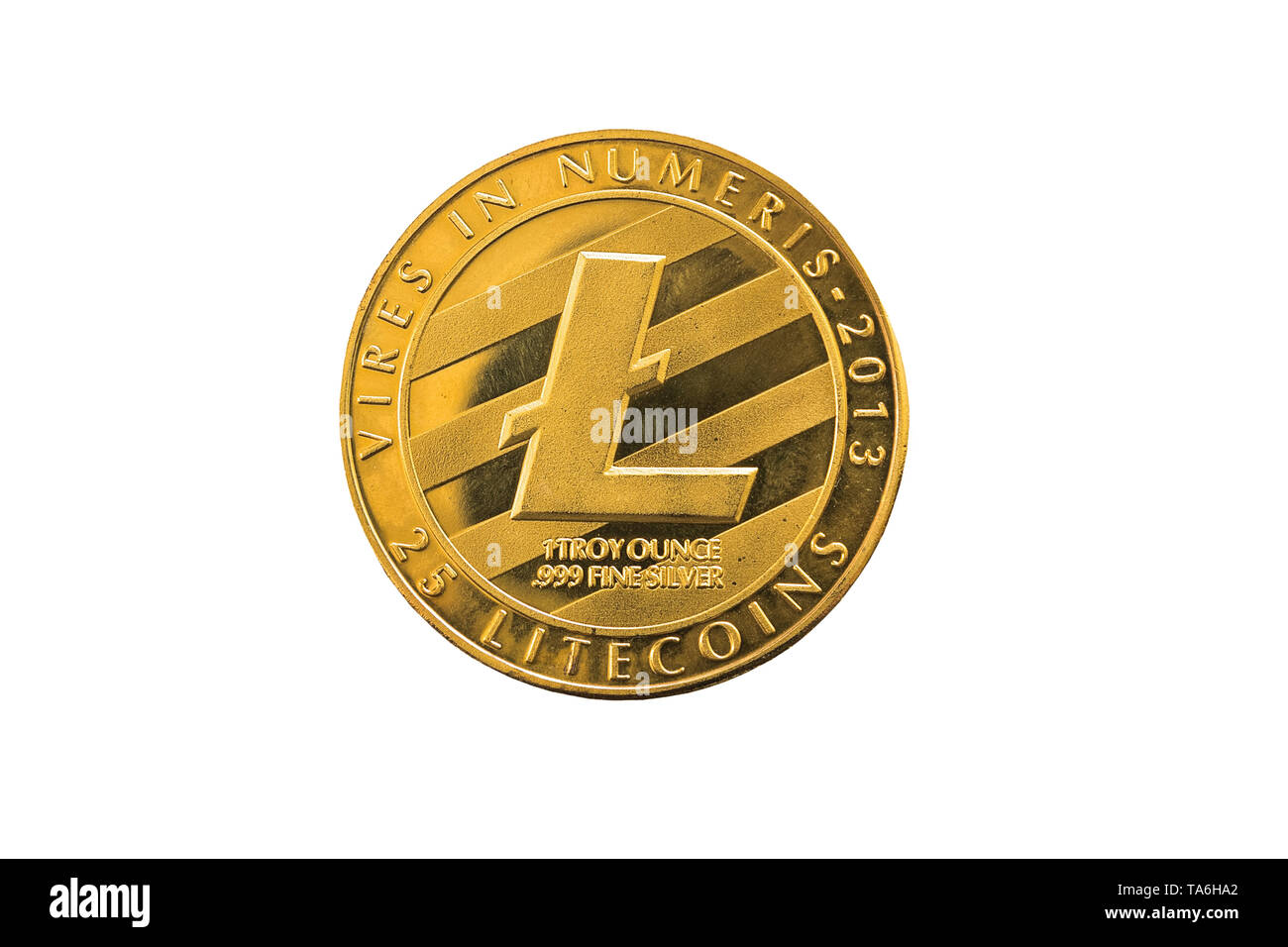 Circle silver Litecoin coin isolated on white background. Clipping path ...