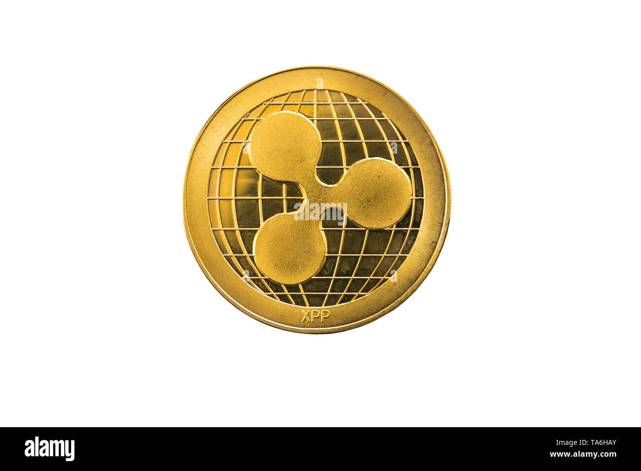 Circle Golden Ripple coin isolated on white background. Clipping path ...