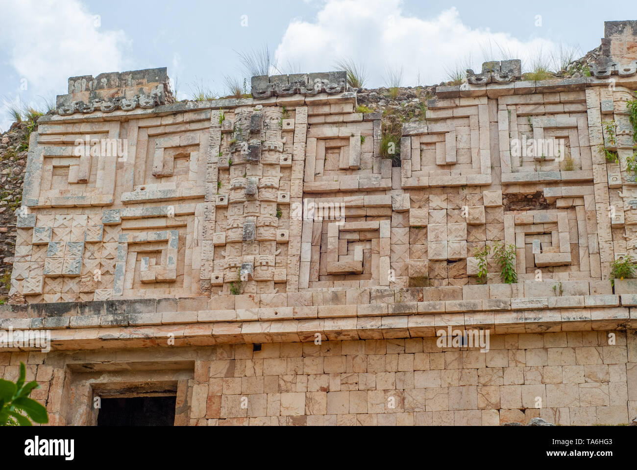 Details of the decorations of temples, in the archaeological area of Uxmal, in the Mexican ...