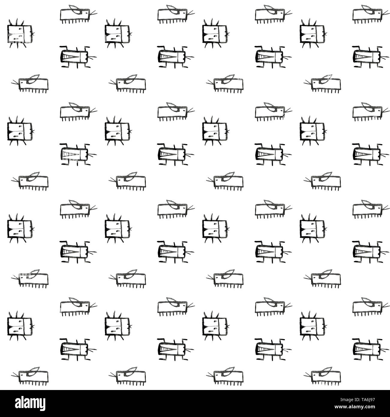 Insects doodle seamless pattern, background with bug, butterfly ...