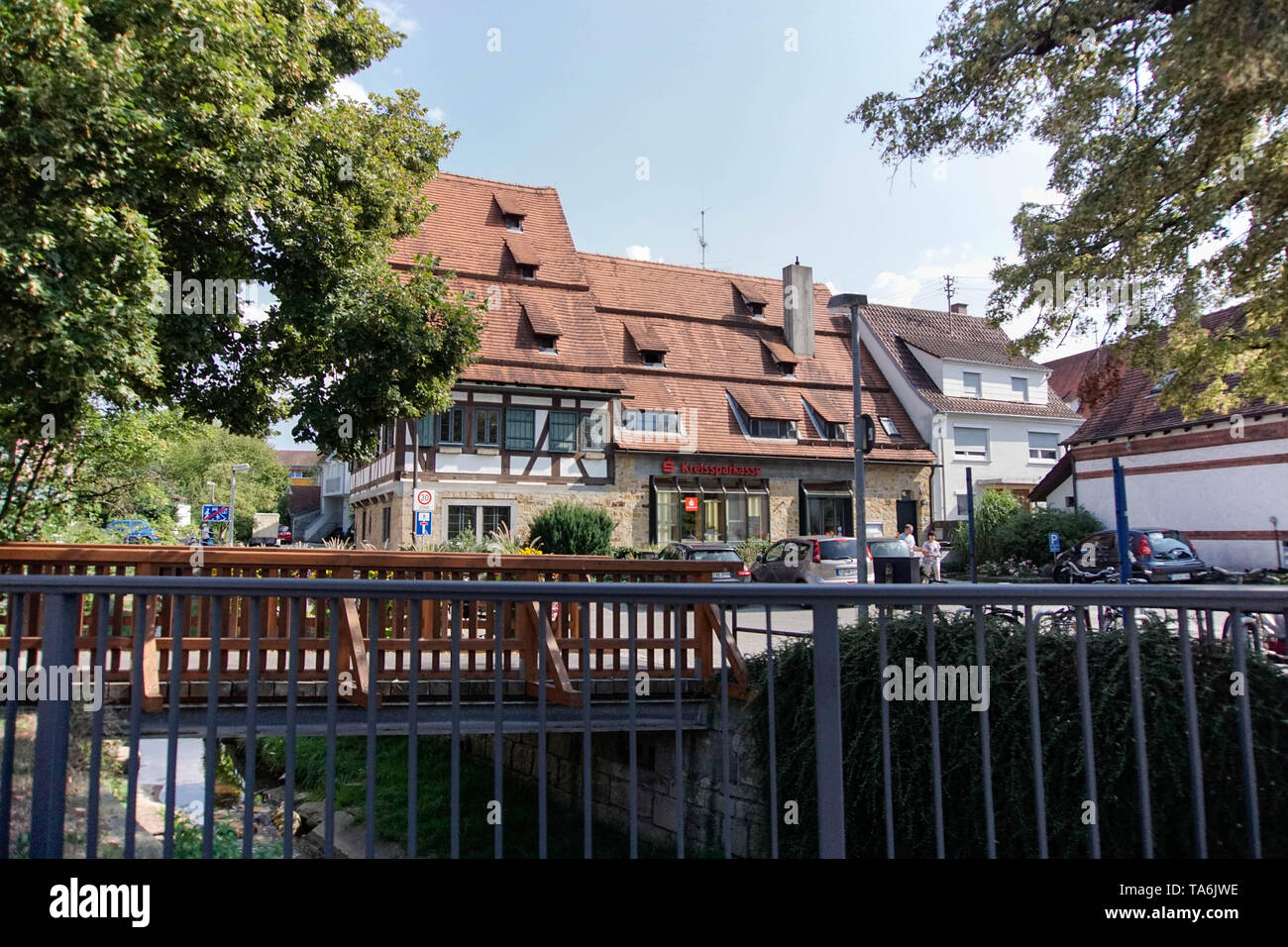 TUBINGEN/GERMANY-JULY 31 2018: House buildings and roads around the ...