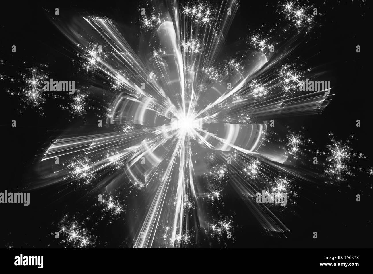 Glowing quantum fractal, computer generated abstract intensity map, black and white, screen ...
