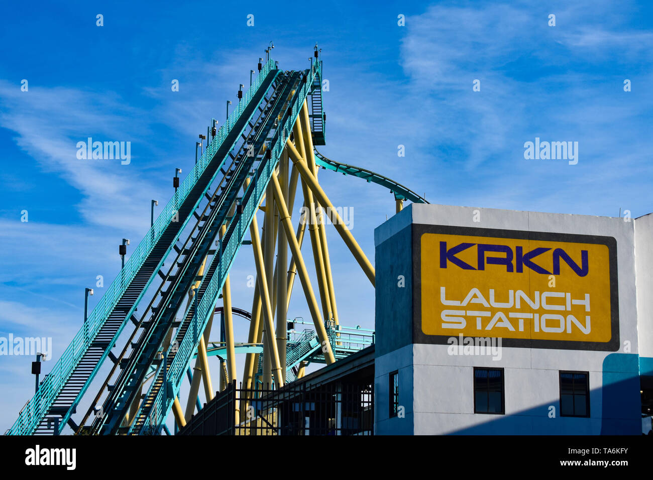Orlando, Florida. December 19, 2018. Panoramic view of Kraken Roller ...