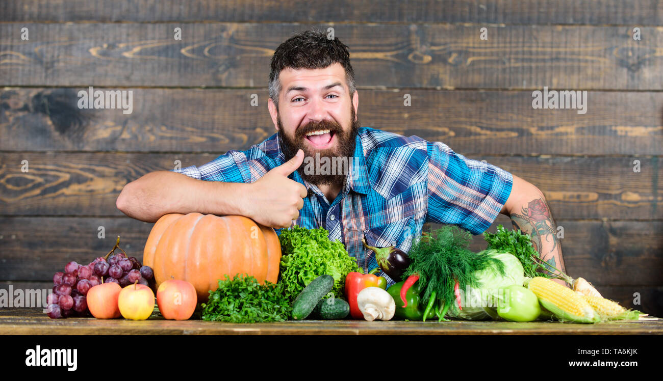 Welcome to my farm. Farmer with homegrown vegetables. Vegetables ...