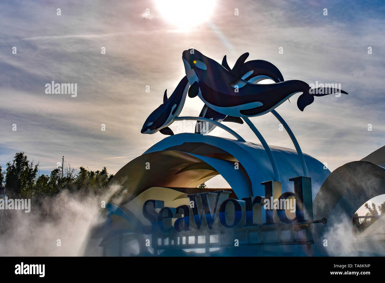 Orlando, Florida. December 19, 2018. Seaworld sign on main entrance ...
