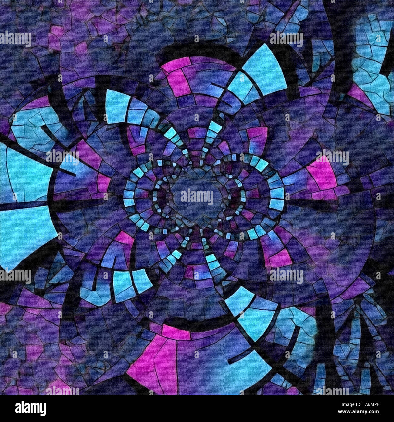 Abstract painting. Mirrored round fractal with stained glass pattern ...