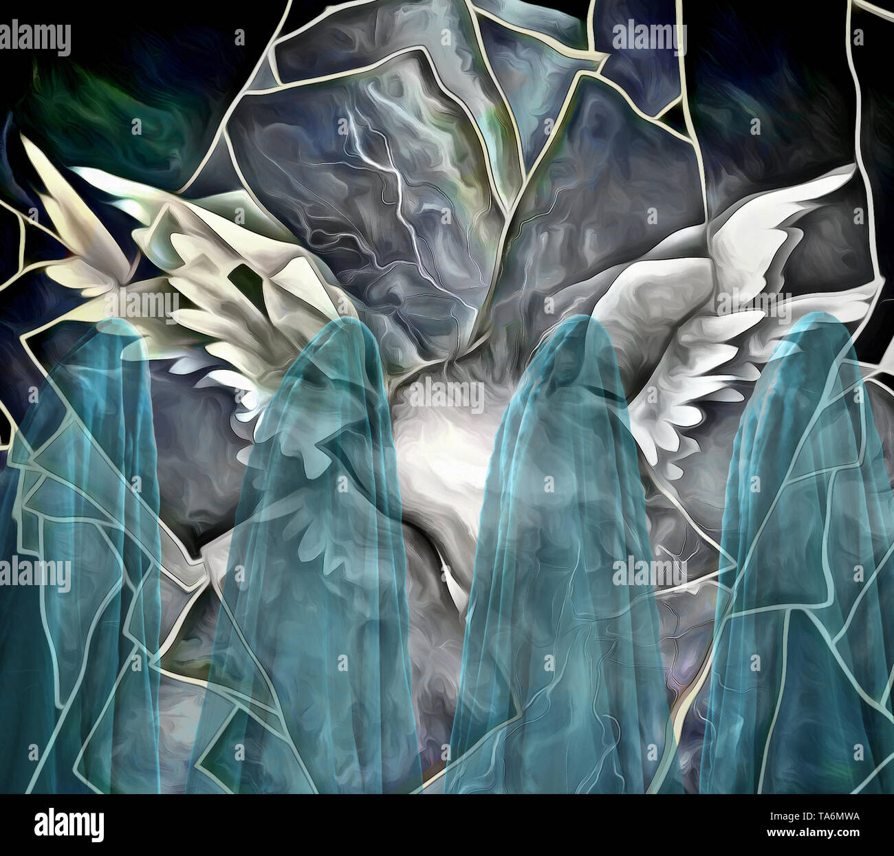Wings and hidden figures. Spiritual painting Stock Photo - Alamy