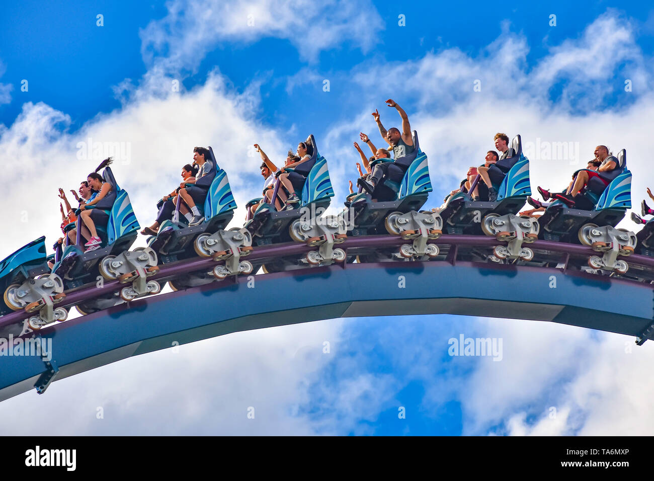 Orlando, Florida. December 26, 2018. People having fun extreme roller ...