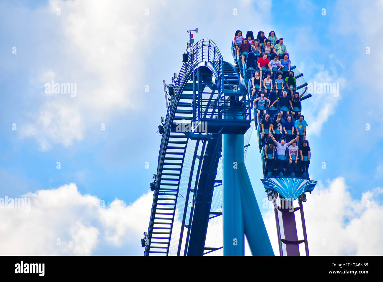 Orlando, Florida. February 17, 2019 .People experience an exciting ride ...